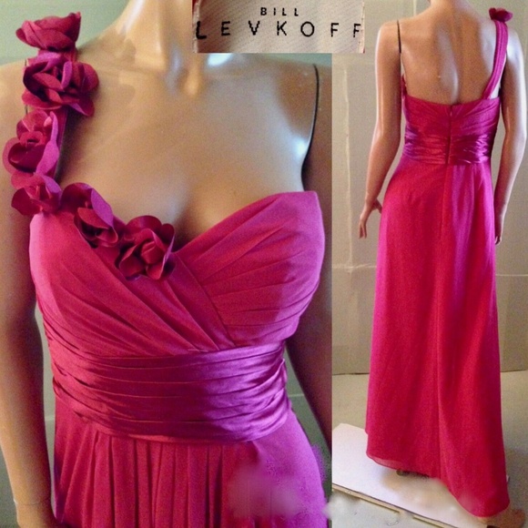 Bill Levkoff | Dresses | Bill Levkoff Fuchsia Hot Pink One Shoulder Wflowers Formal Bridesmaid ...